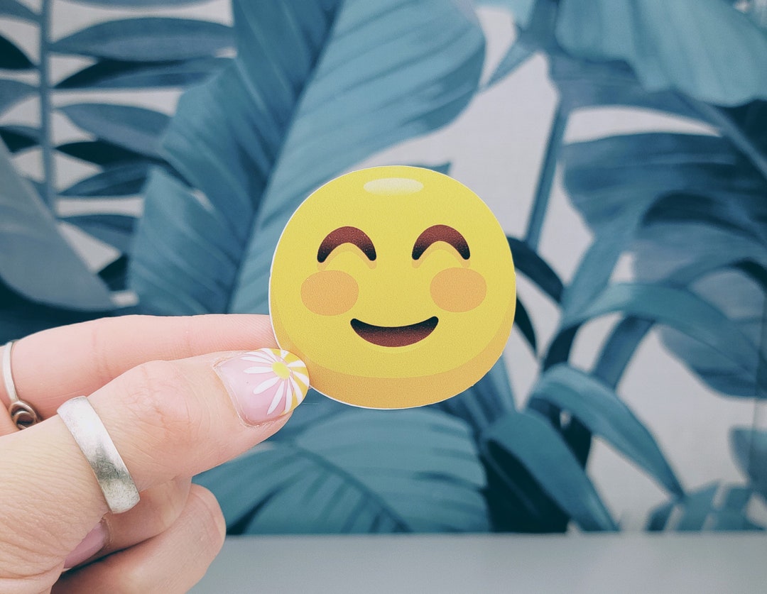 Blushing Emoji Sticker: Funny Glossy Vinyl Laptop Decal - Etsy