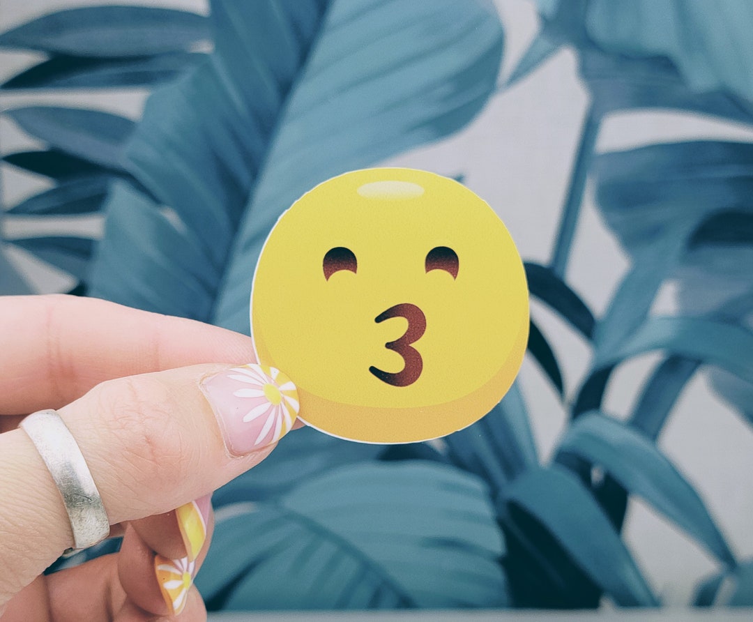 Kissy Face Emoji Sticker, Vinyl, Laptop Sticker, Funny Sticker, Tumbler ...