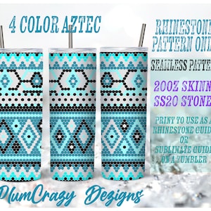 20oz 20ss 4 Color Aztec Teal Black White Aqua Seamless Rhinestone ...