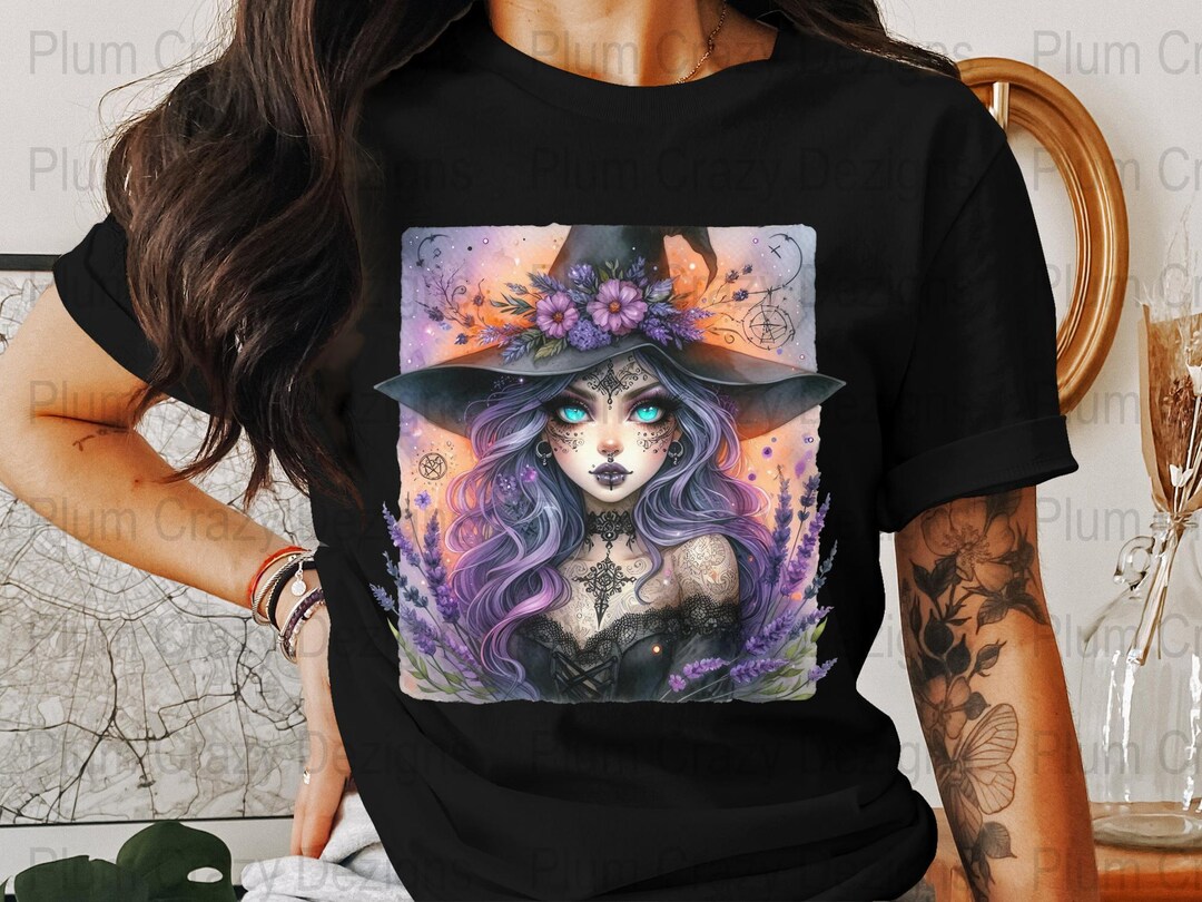 Gothic Witch Halloween Clipart, Spooky Floral Witch Art, Digital ...