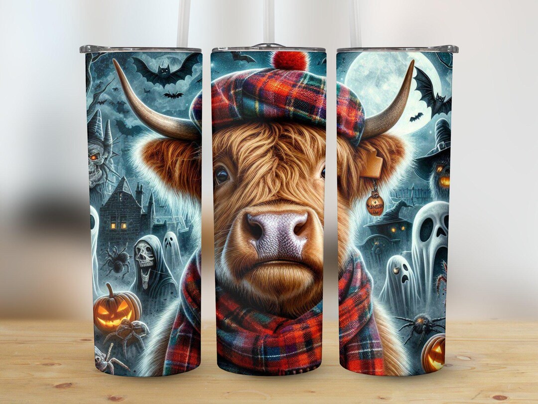 Highland Cow Halloween Digital Art 20oz Tumbler Wrap PNG, Instant ...