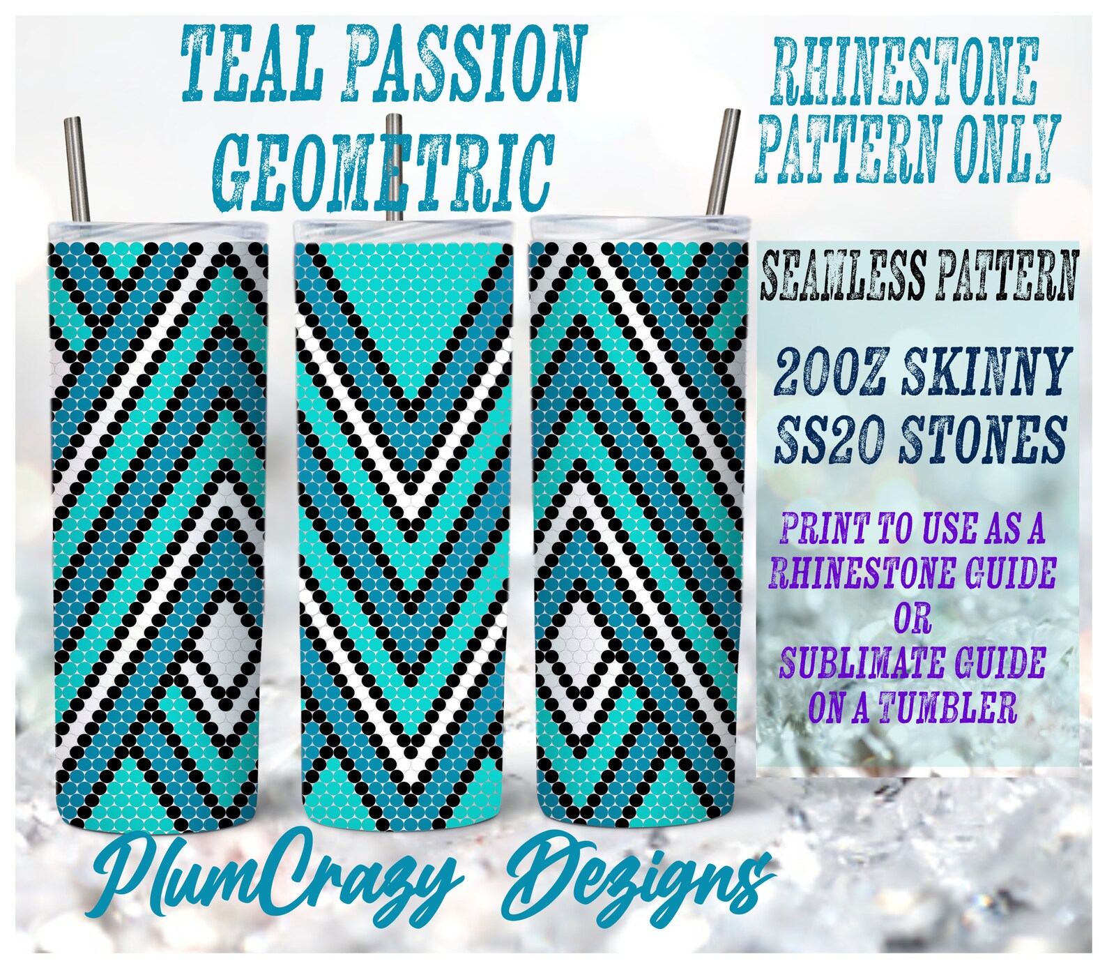 20oz 20ss Teal Passion Geometric Seamless Rhinestone Pattern ...