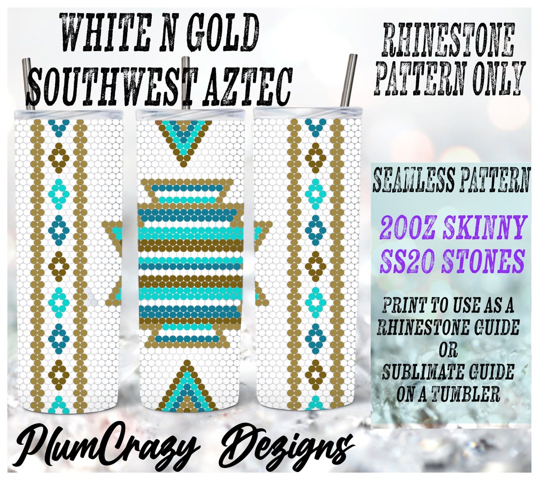 20ss 20oz White N Gold Southwest Aztec Seamless Rhinestone Pattern ...