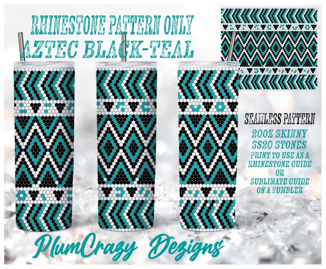 20oz 20ss Aztec Teal Black White Seamless Rhinestone Pattern ...