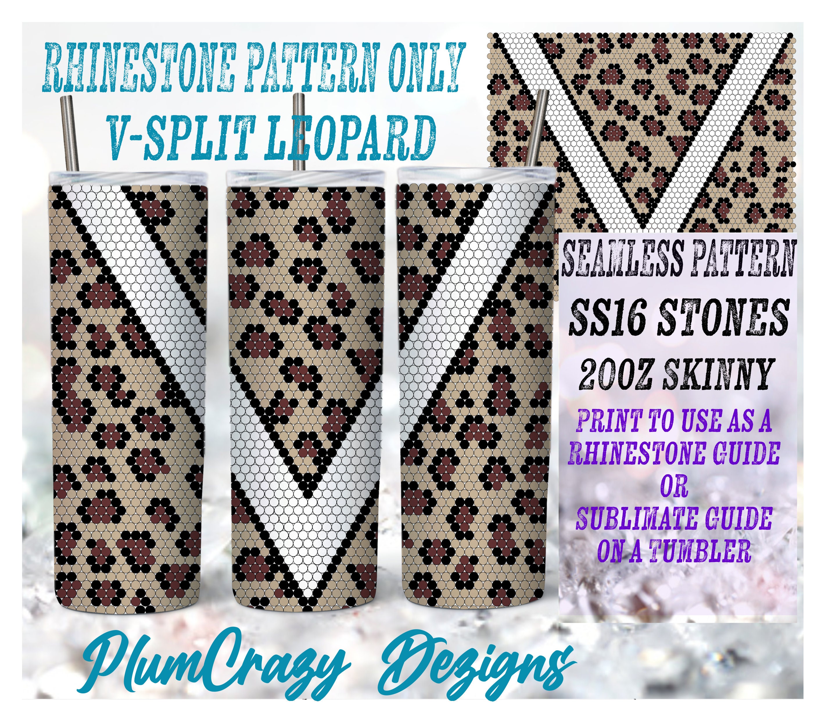 20oz 16ss V-split Leopard Seamless Rhinestone Pattern, Rhinestone ...