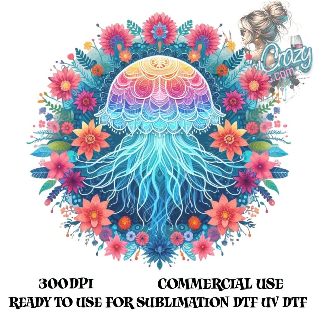Jellyfish Floral, Boho Ocean Sea Life, Sublimation, Digital Download ...
