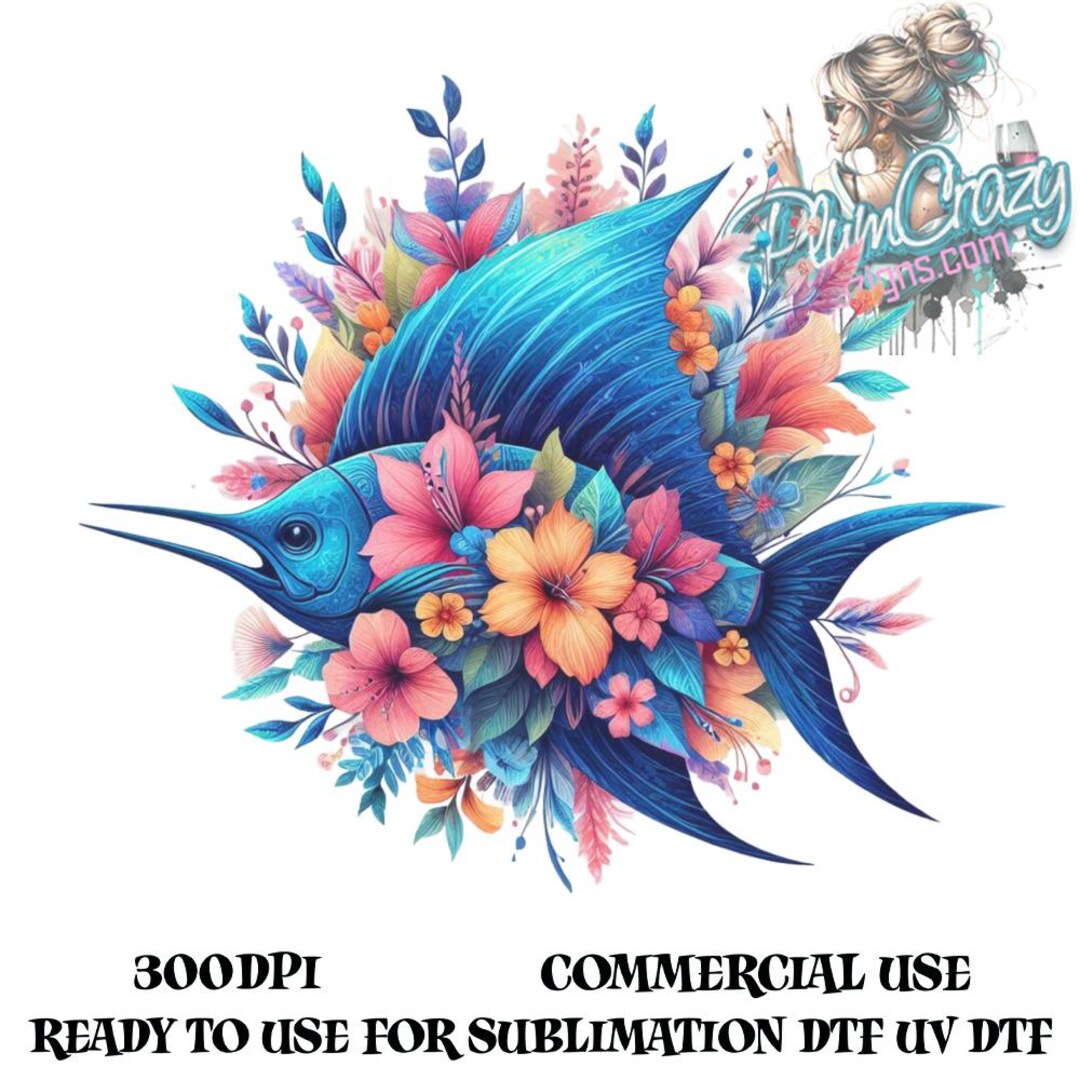 Sailfish PNG, Floral Sailfish Clipart, Marlin Png, Fish Png, Boho ...