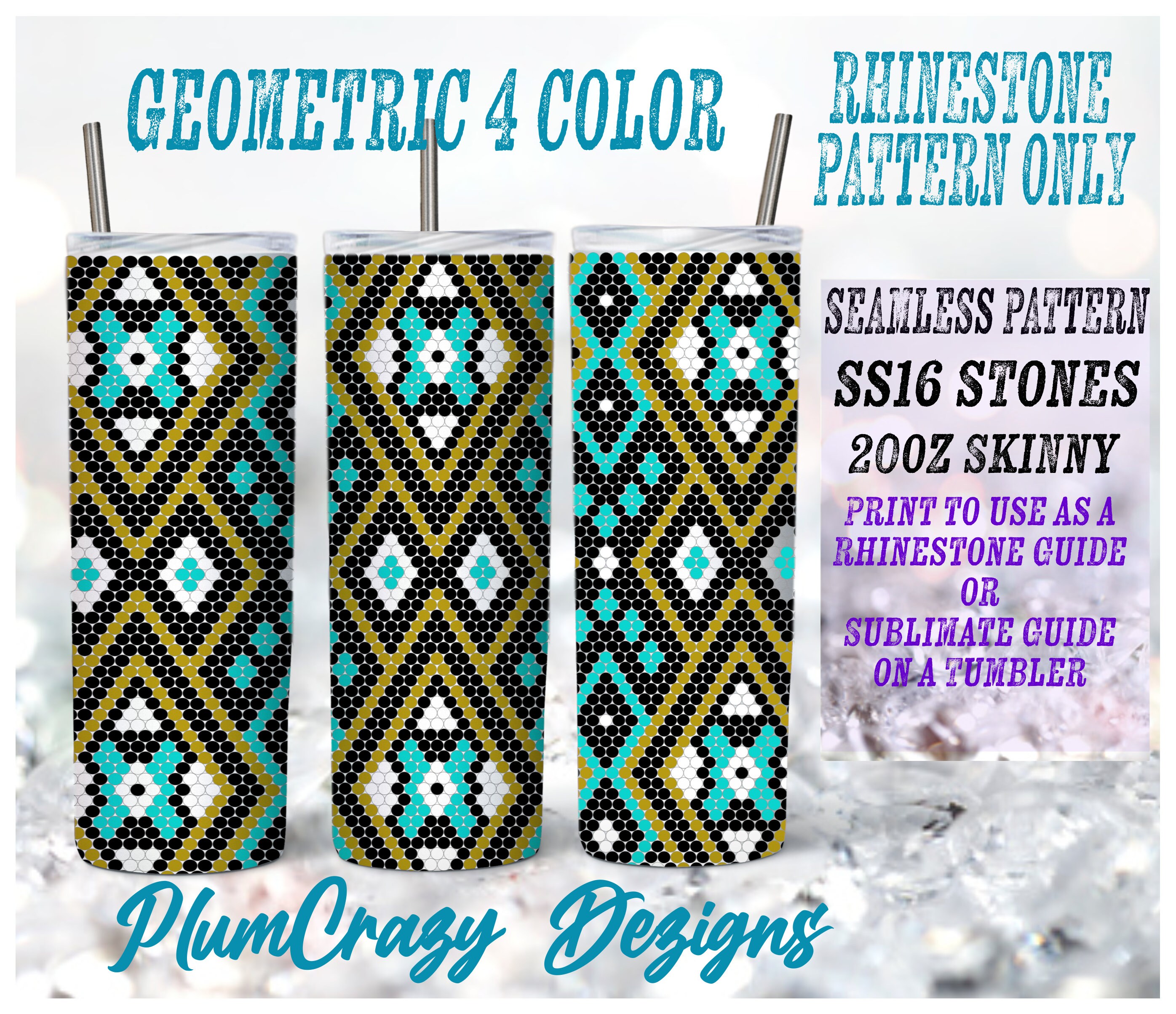 16ss 20oz Skinny Geometric 4 Color Seamless Rhinestone Pattern ...