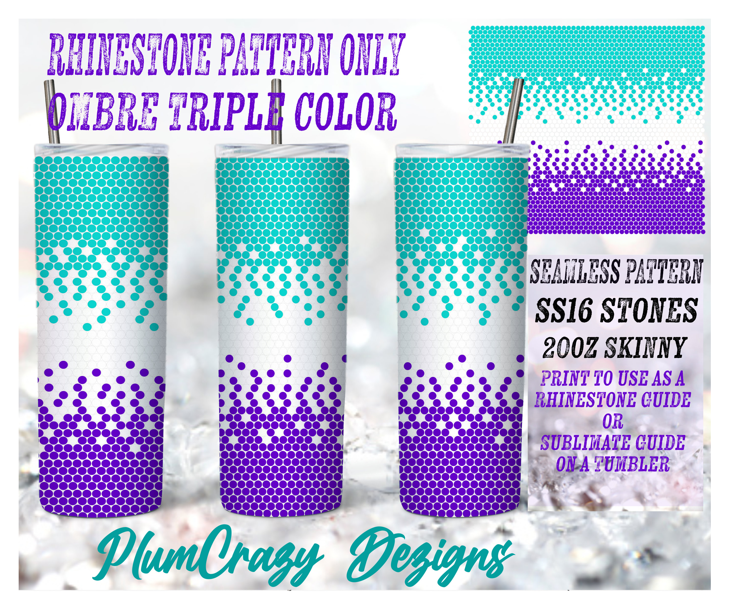 20oz 16ss Ombre Triple Color Rhinestone Tumbler Pattern, PNG Rhinestone ...