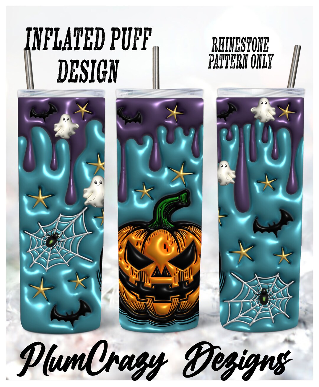 20oz Halloween Wicked Pumpkin Inflated Puff Wrap, 20oz Skinny Straight ...