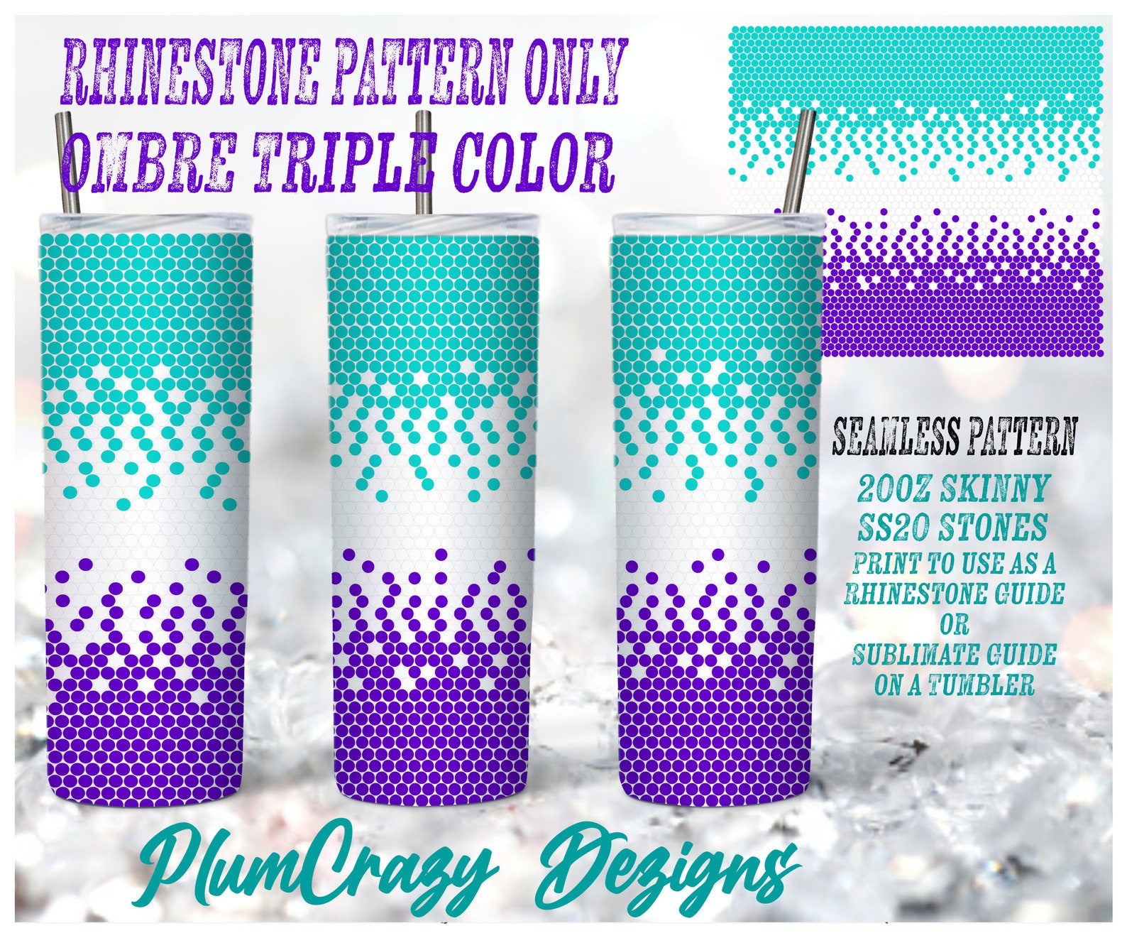 20oz 20ss Ombre Triple Color Rhinestone Tumbler Pattern, PNG Rhinestone ...