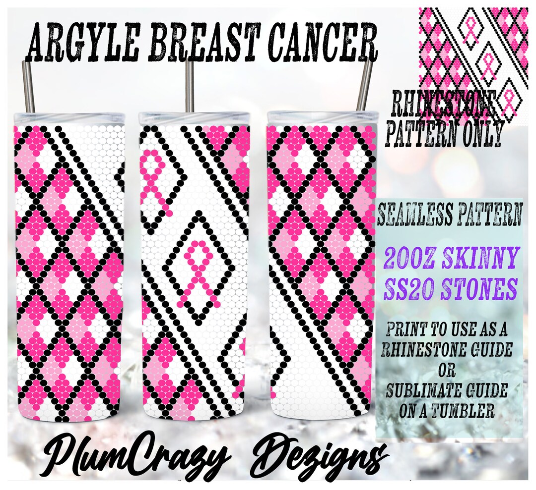 20oz Ss20 Argyle Pink Breast Cancer Ribbon Rhinestone Template ...