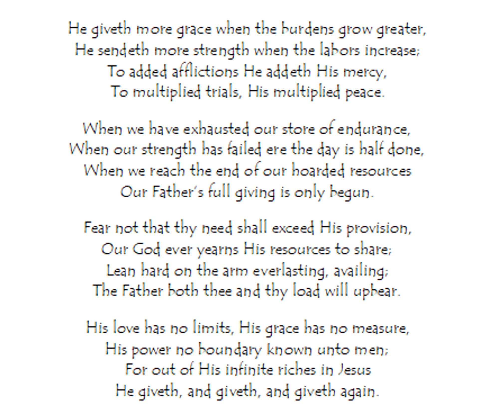 He Giveth More Grace Hymn Greeting Card, Christian Sympathy ...