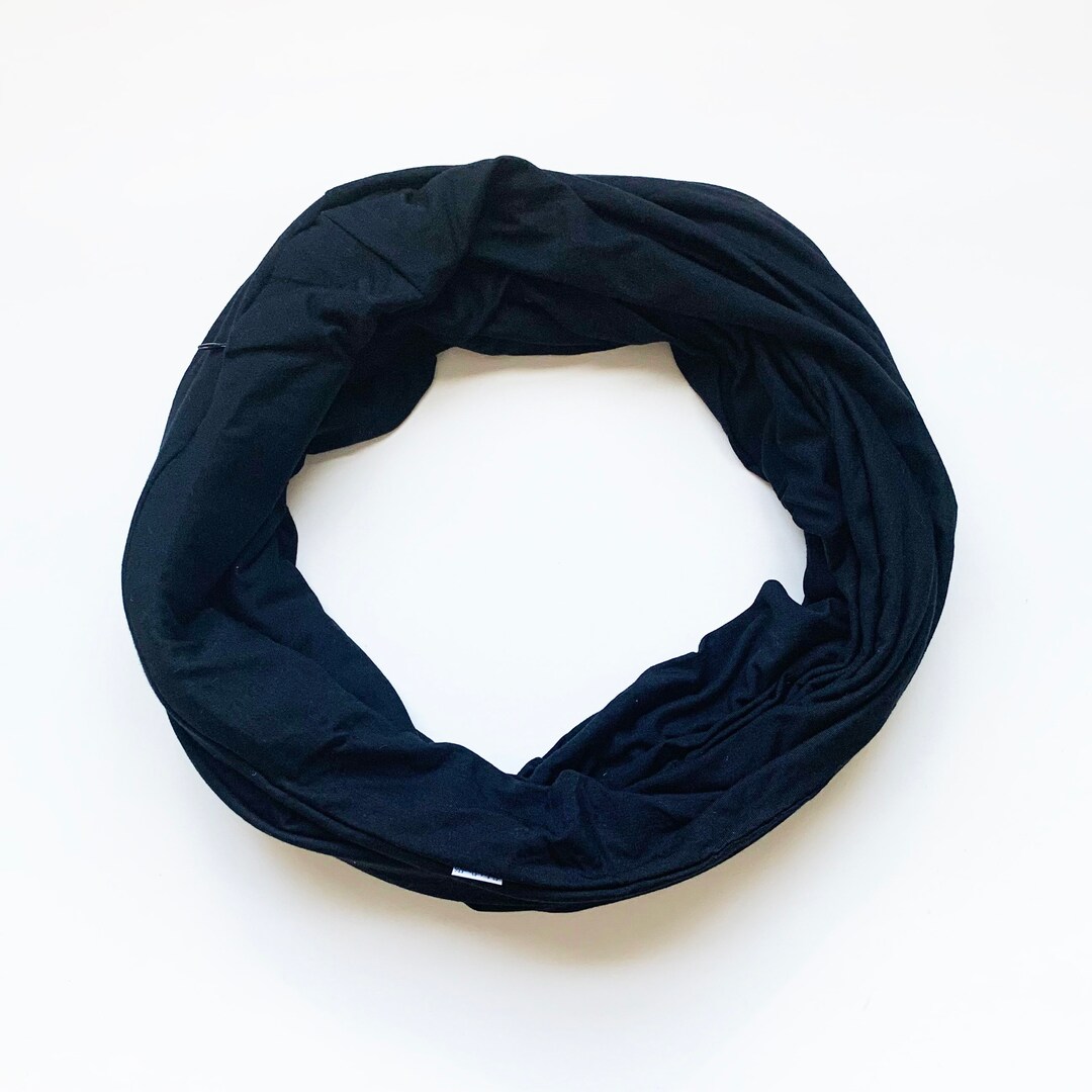 Hidden Pocket Infinity Scarf. Black Double Loop Travel Scarf With ...