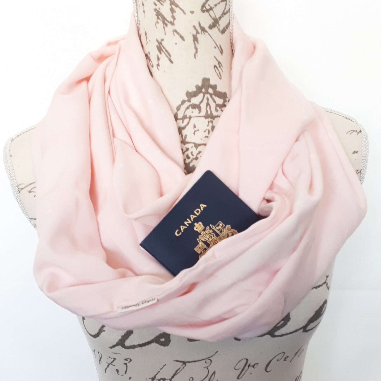 Soft Pink Bamboo and Spandex Infinity Scarf With Hidden Zipper Pocket ...