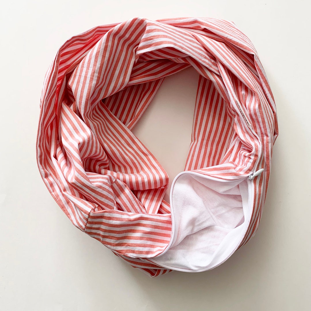 Infinity Scarf With Hidden Security Pocket for Valuables. Red and White ...