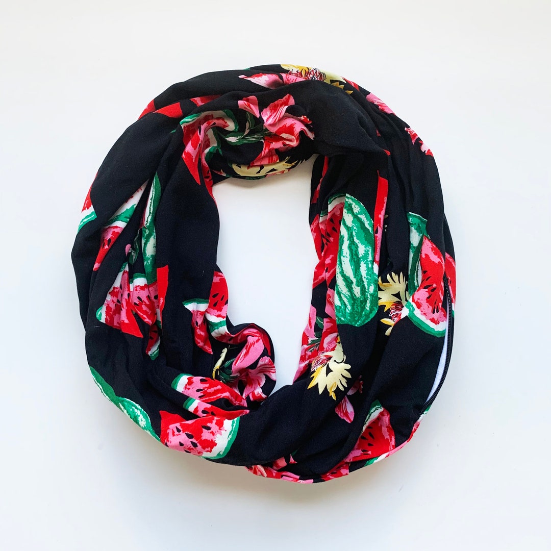 Cotton Infinity Scarf With Hidden Pocket, Watermelon Print - Etsy