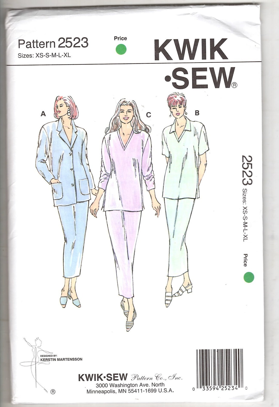 NEW Unopened, Kwik Sew 3523 Sewing Pattern, 1996, Ladies Jackets, Tunic ...