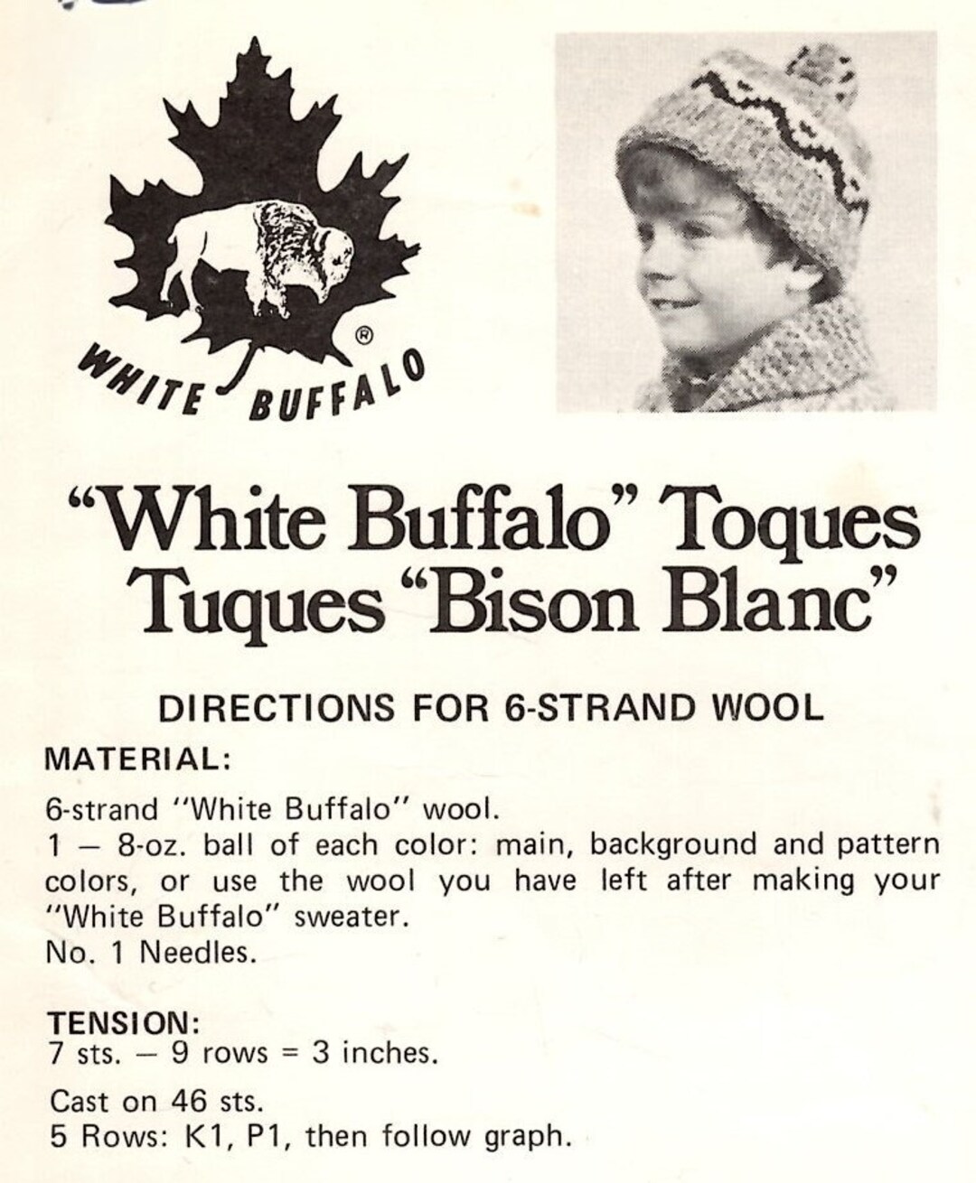 1976 White Buffalo Toque, Hat, Knitting Pattern Indigenous Design Faire ...