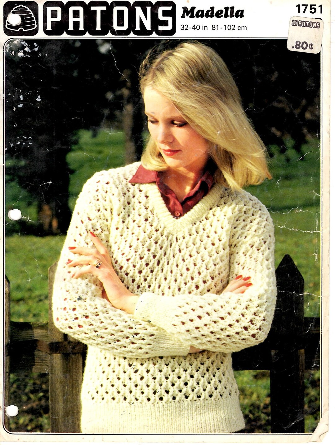 Vintage 1980, Patons Lacy Knitting Pattern, Ladies V Neck, Pullover ...