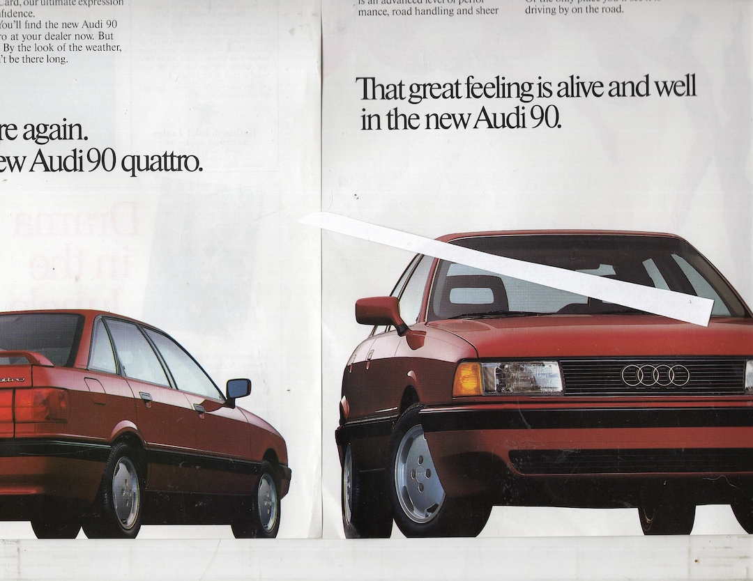Vintage Magazine Ad, 1990 Audi 90 Quattro, 2 Pages Spliced Together ...