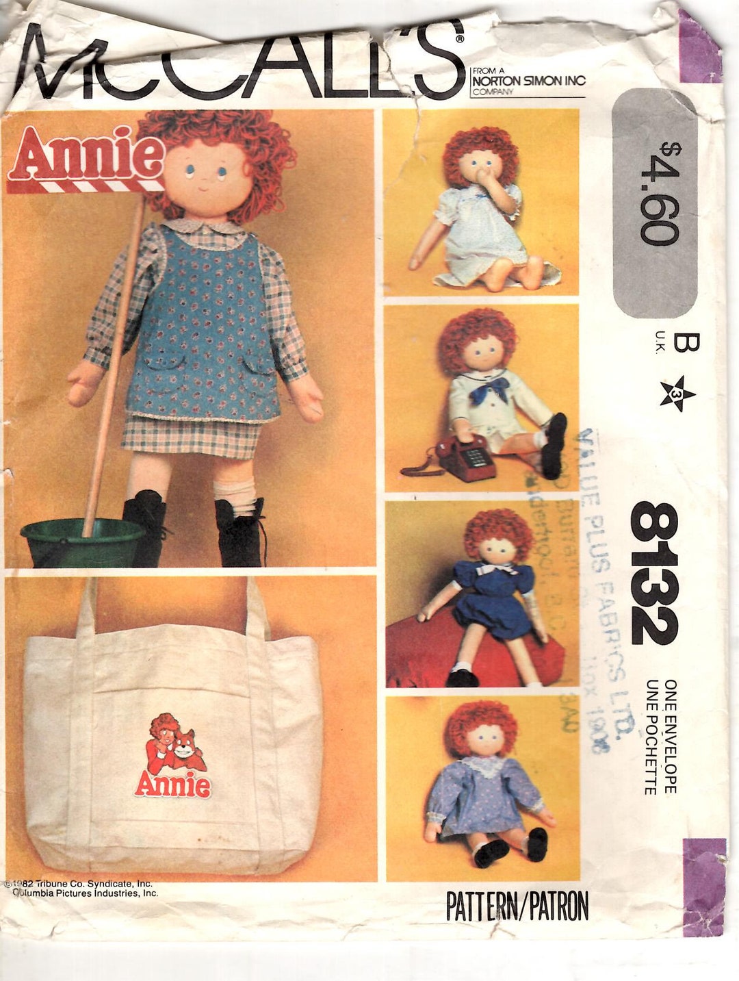 Vintage 1982, Mccalls 8132, UNCUT Pattern, Annie Doll, 36 Inch Doll, 5 ...