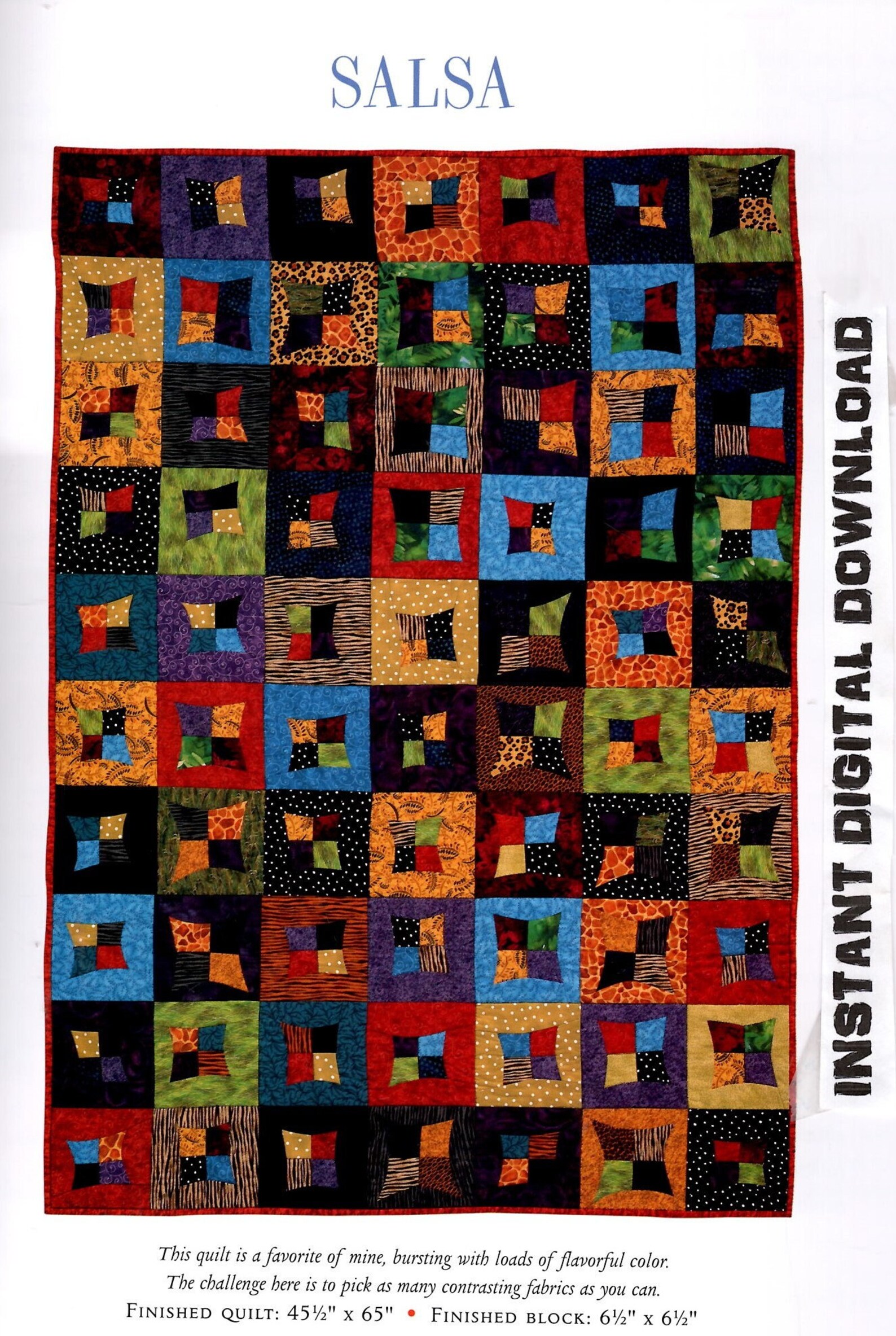Quilt Pattern, Salsa, 45.5 by 65 Inches, Stack a Deck, Print and Stitch ...