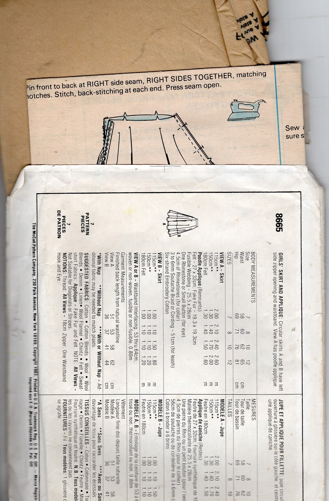 Vintage 1983 Girls 12 Sewing Pattern Mccalls 8665 Retro - Etsy