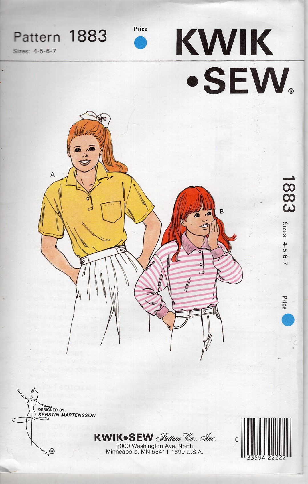 Vintage 1989, NEW Unopened, Kwik Sew 1883, Sewing Pattern, Girls Shirt ...
