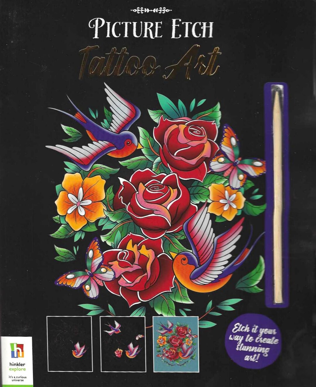 NEW Picture Etch Tattoo Art, 8 Etch Art Pictures Wooden Stylus Slow Down and Etch Away Your ...