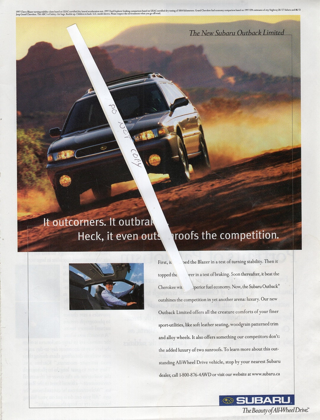 Vintage 1998, Subaru Outback, Auto Advertisement, 8 by 11 Inches, Ready ...