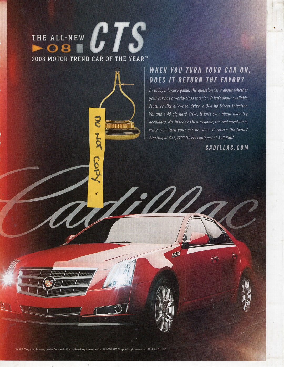 Vintage Magazine Ad, 2008 Ford Cadillac, Ready for Framing 8.5" by 11 ...