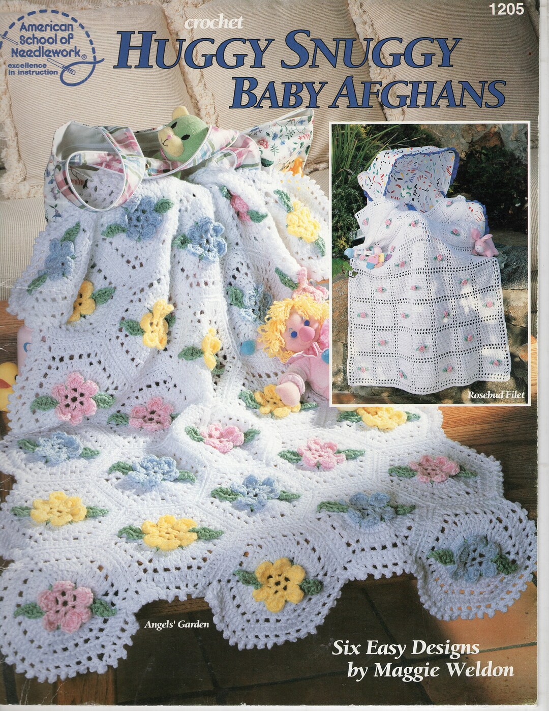 Vintage 1995, Huggy Snuggy, Baby Afghans, 6 Crochet, American School of ...