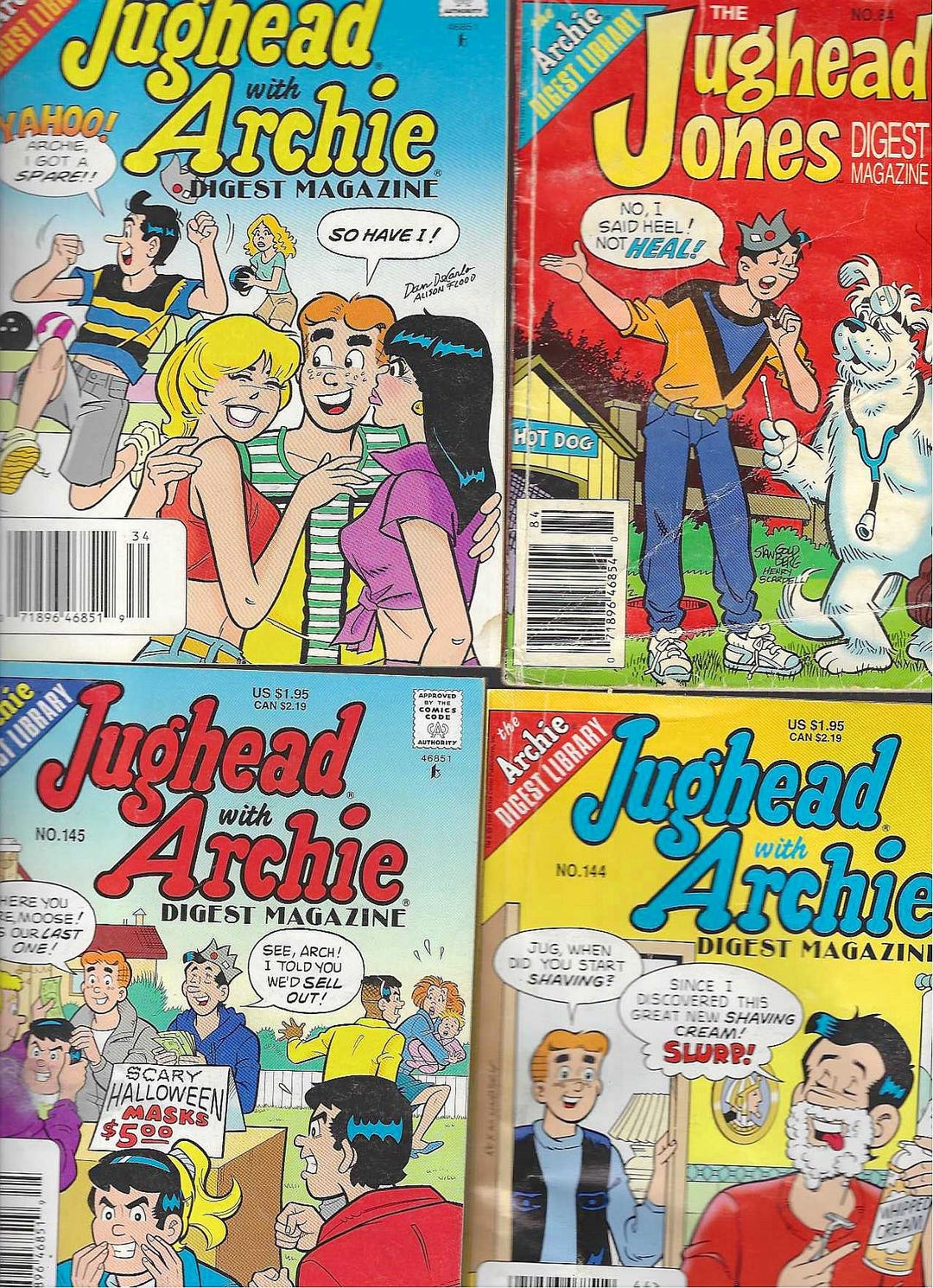 4 Jughead Comics, Archie Digest Library, Single Digests, No 84 No 134, No 144 No 145, G to VG ...
