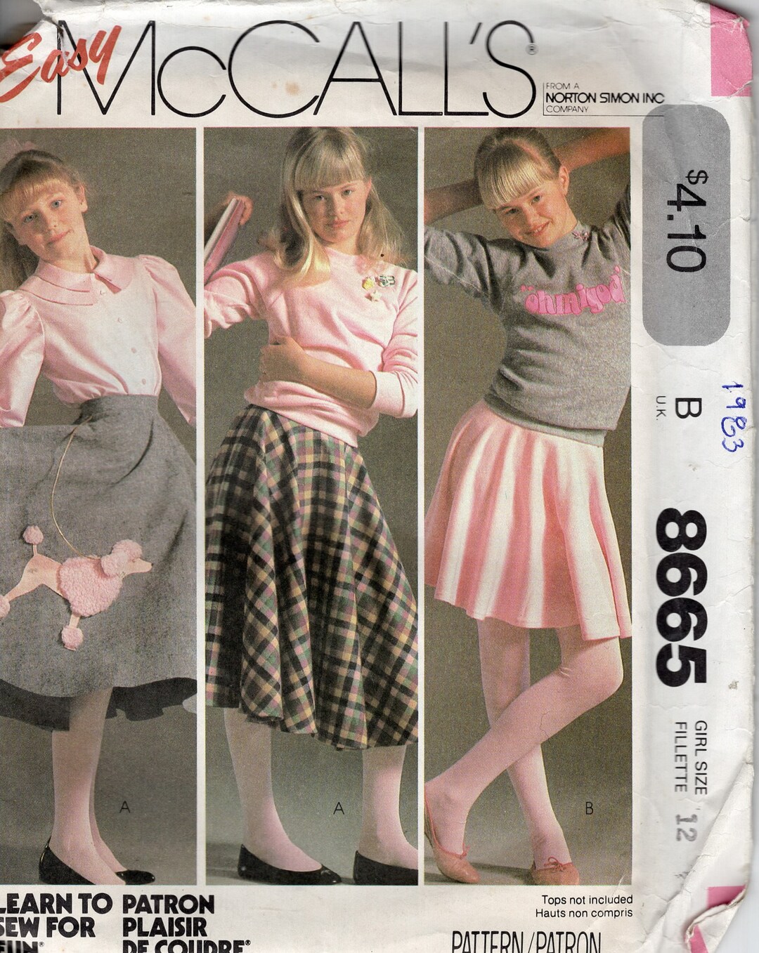 Vintage 1983, Girls 12, Sewing Pattern, Mccalls 8665, Retro 50s, Poodle ...