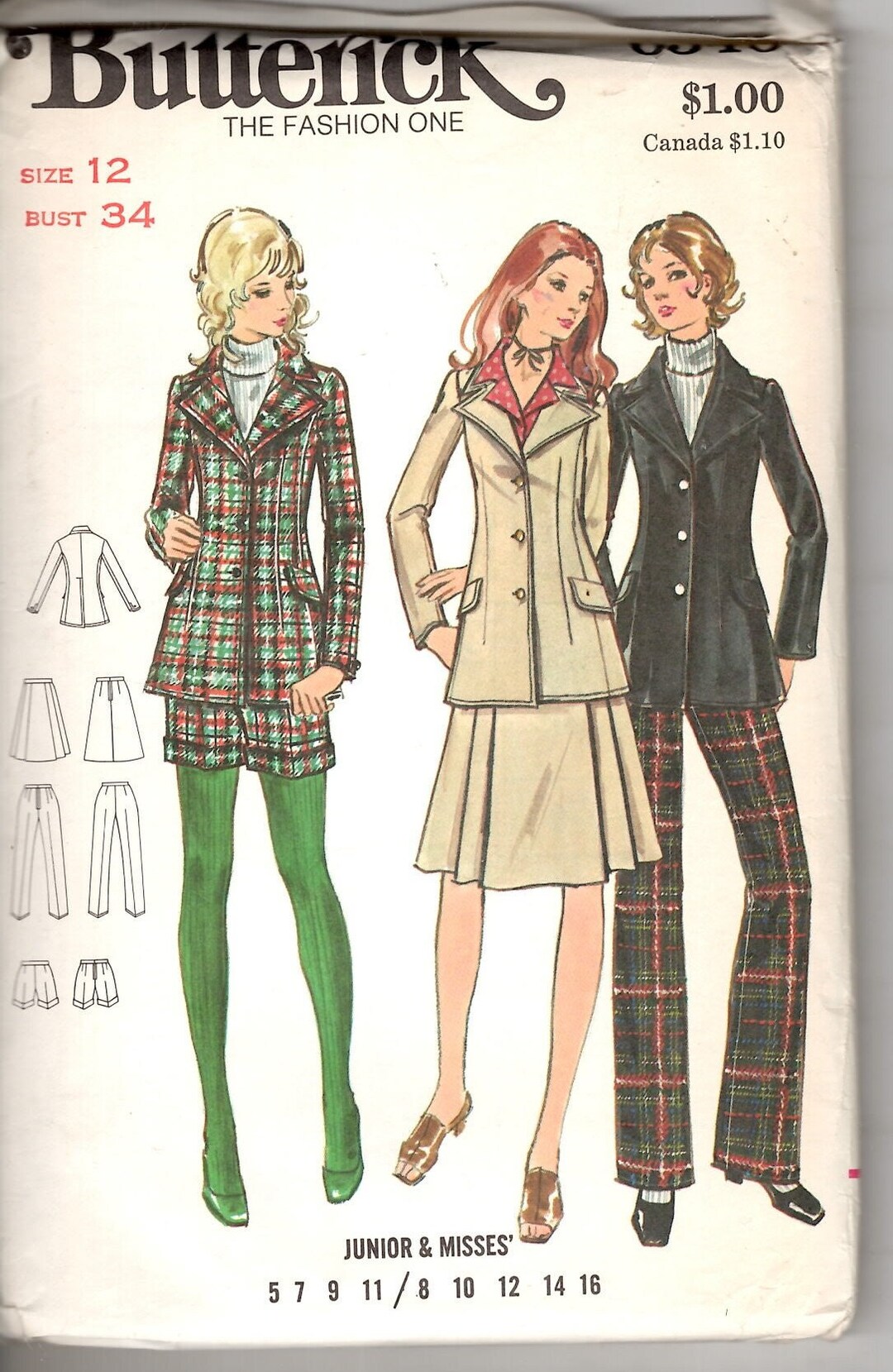 Unused 1970s Quick Butterick 6346 Ladies Size 12, 34 Bust, UNCUT Sewing ...