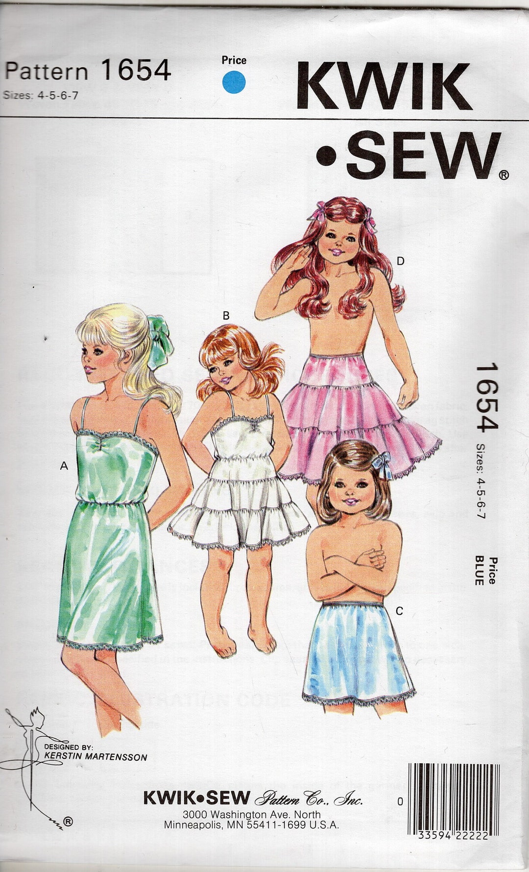 1997 NEW Unopened, Kwik Sew 1654, Girls Full Slips, Short Slips Sizes 4 ...