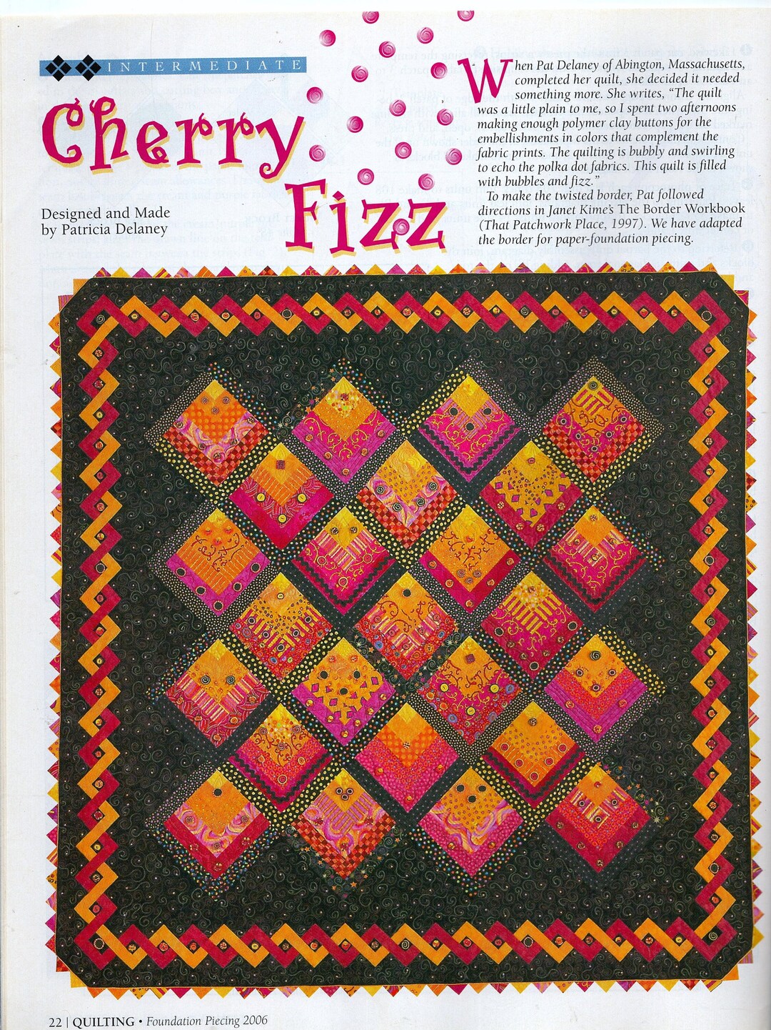 Cherry Fizz, Quilt Pattern, 69" Square Quilt, 7.5" by 9" Blocks ...