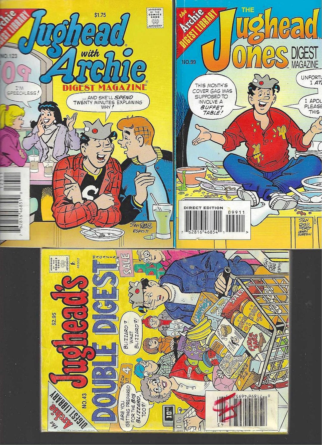 3 Jughead Comics, Archie Digest Library, 2single Digests, No 99 No 123 ...