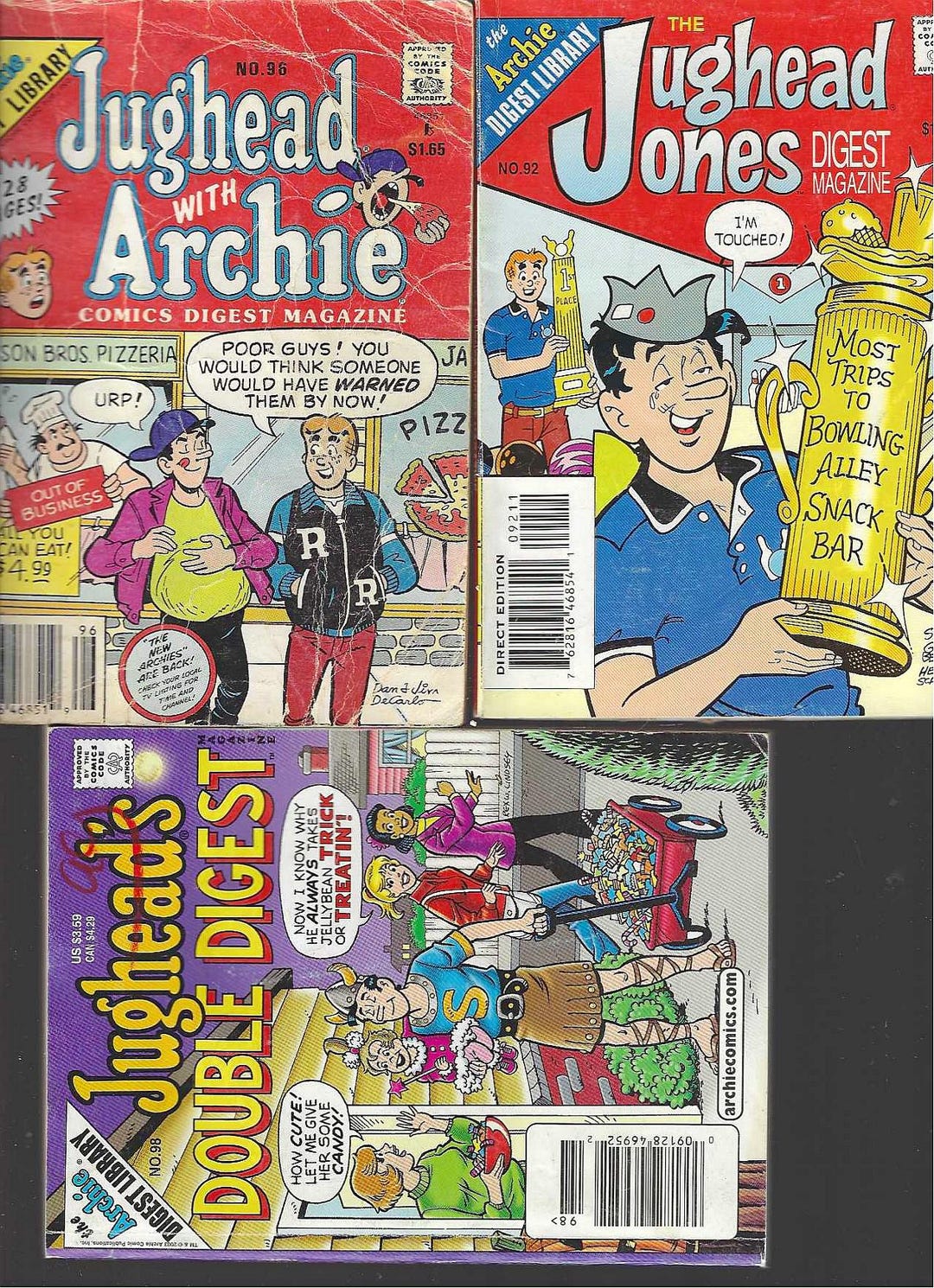 3 Jughead Comics, Archie Digest Library, 2 Single Digests, No 92 No 96 ...