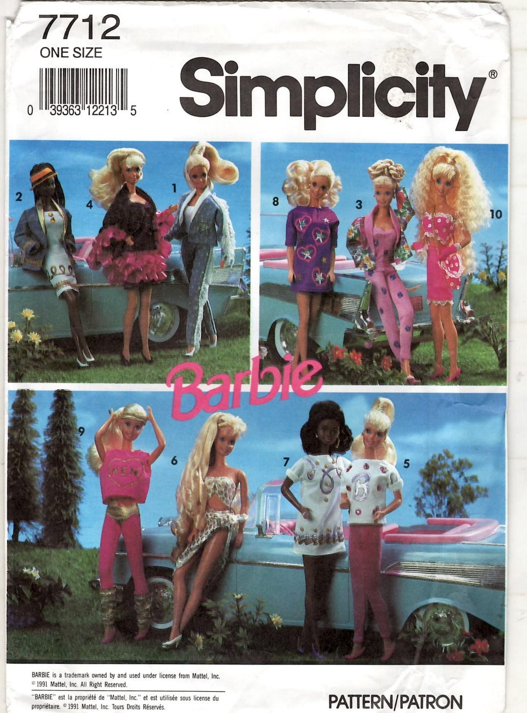 7712 Simplicity, 1991, Fashion Doll, Clothes Pattern, Like Barbie ...