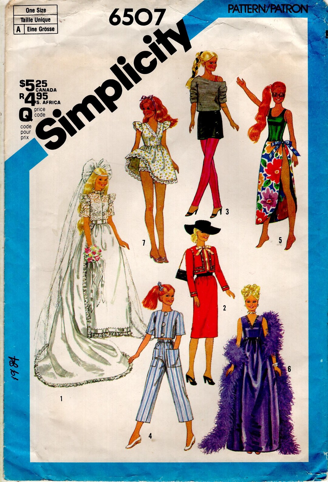 6507 Simplicity, 1984 Fashion Doll, Clothes Pattern, Teen Dolls, 7 ...