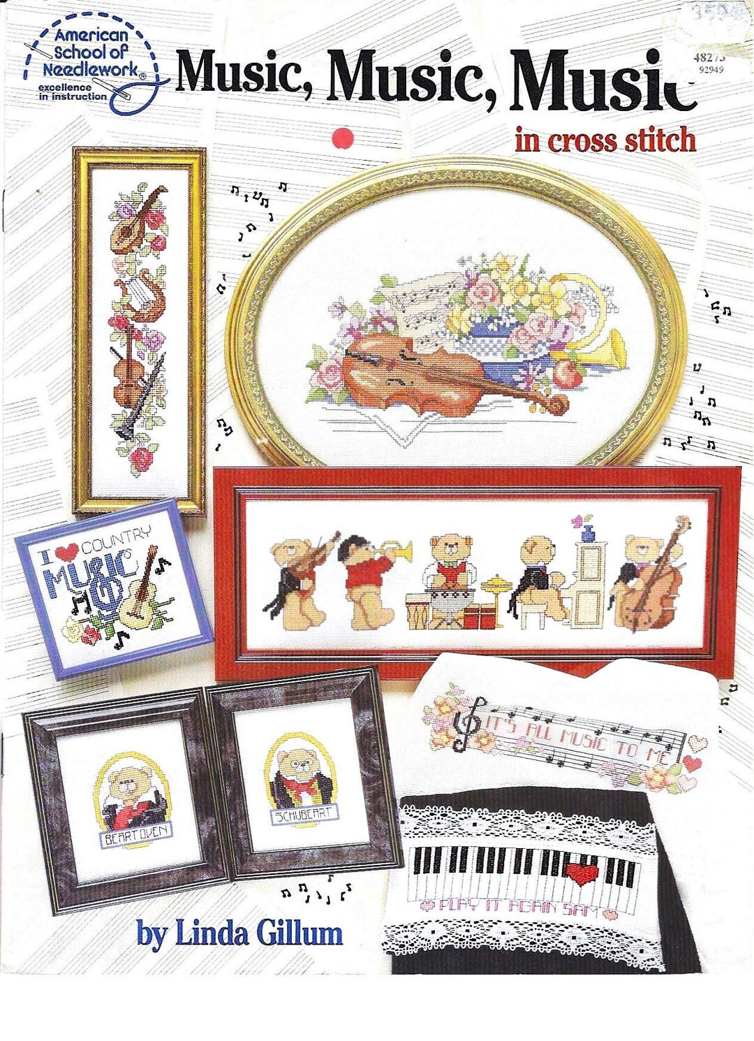 Music Music Music Cross Stitch Charts 20 Pgs Violin, Music Scores, Bear ...
