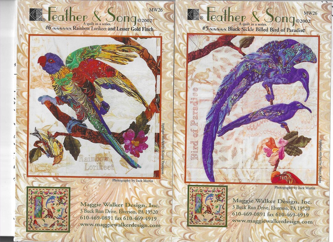 2 Feather and Song, Quilting Patterns, Black Sickle, Bird of Paradise ...