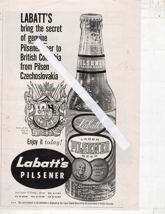 Beer Ads 1961 Labatt's: Canada's Fastest Growing Ale Because It Has