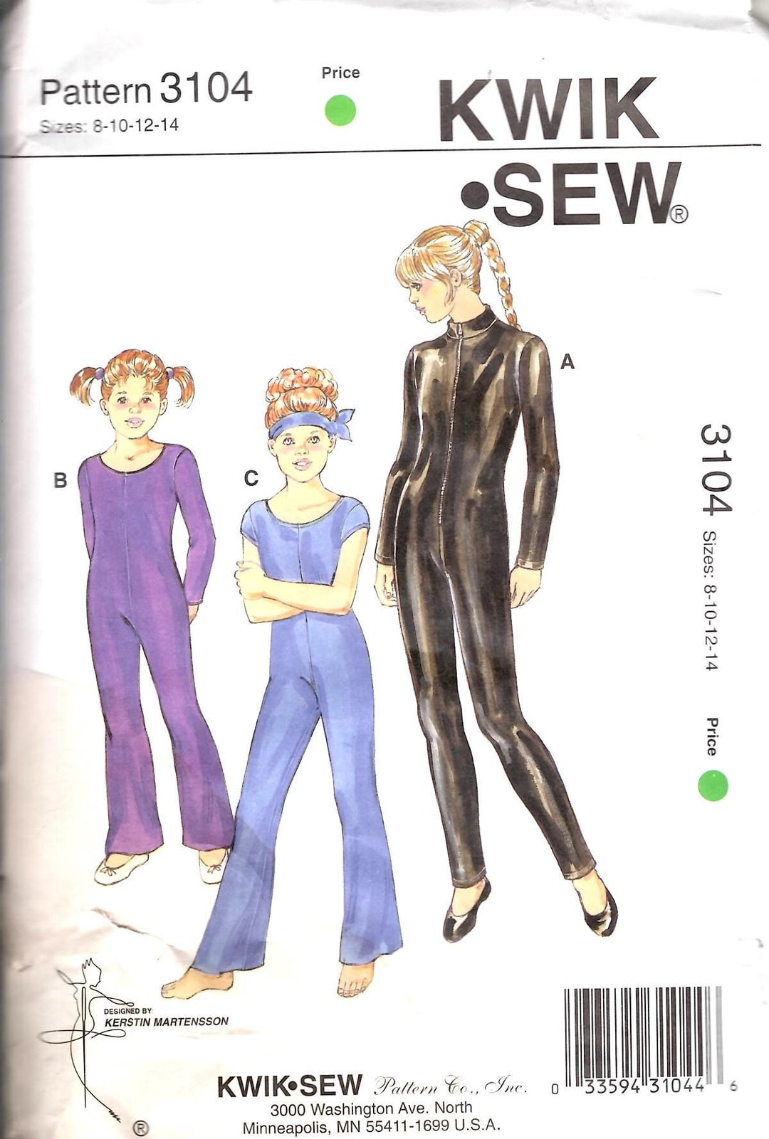 UNCUT, Kwik Sew 3104, Leotard, Girl Size 8 to 14, Sewing Pattern, Long ...