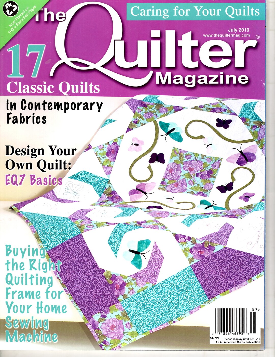 The Quilter Magazine, July 2010, 17 Classic Quilts, Quilting Frames ...