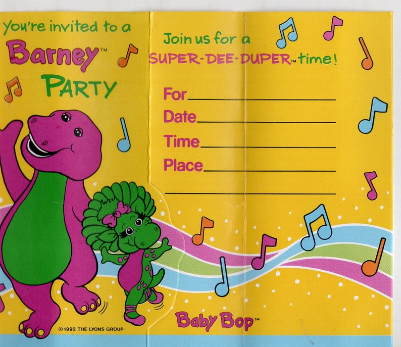 8 Vintage 19892 Barney Party Invitations NEW With - Etsy