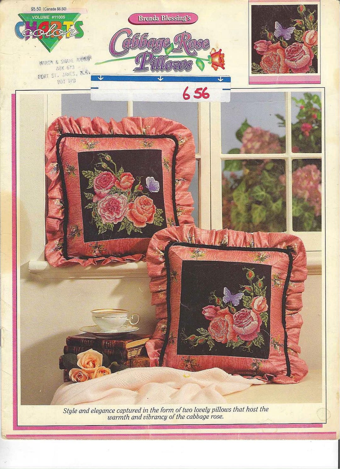 Cabbage Rose Pillows, Cross Stitch Charts, Color Charts, Vol 11005, 8 ...