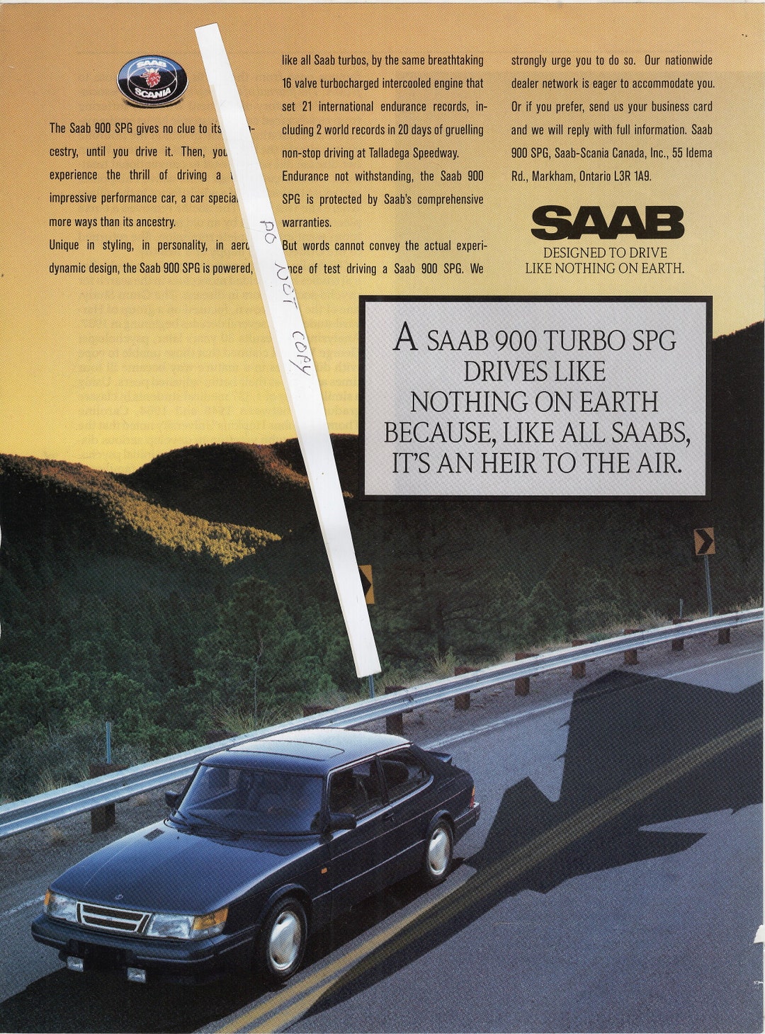 Vintage 1988, SAAB 900 Turbo SPG, Auto Advertisement, 8 by 11 Inches ...